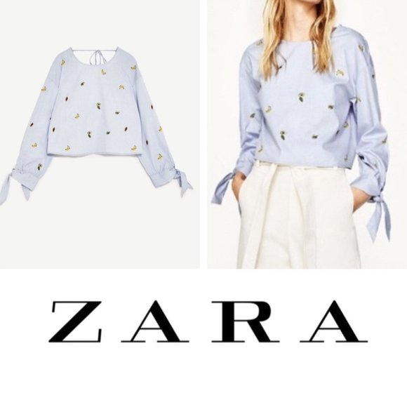Zara | Tops | Zara Basic Collection Embroidered Banana Avocado Top | Poshmark